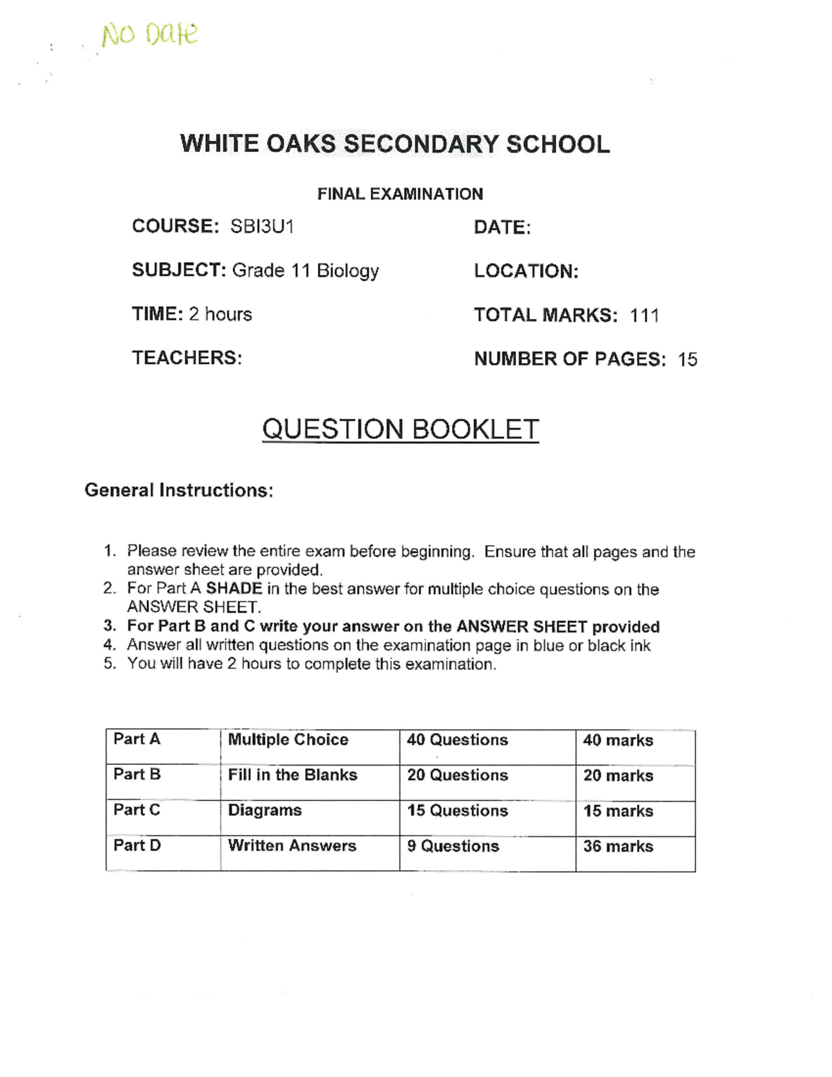 SBI3U1 Final Exam Review: Grade 11 Biology Mock Exam Guide - Studocu