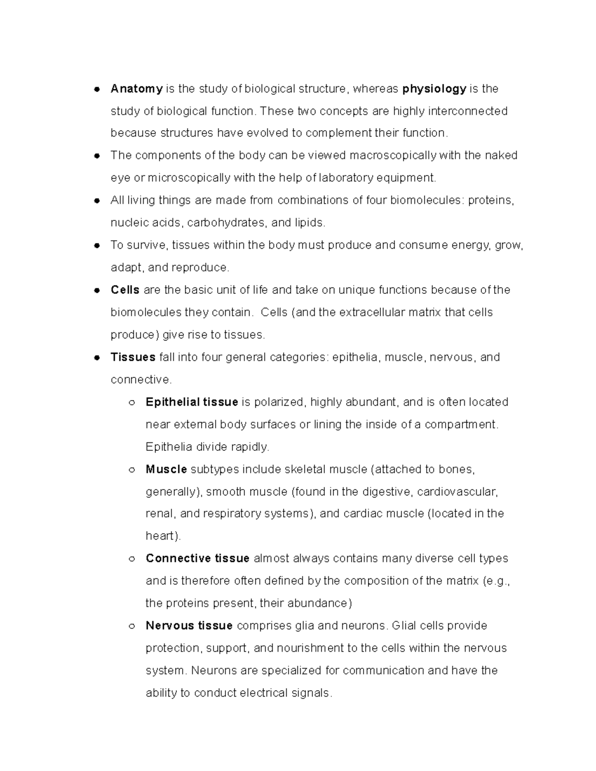 Human Anatomy and Physiology Ch1 Notes - Anatomy is the study of ...