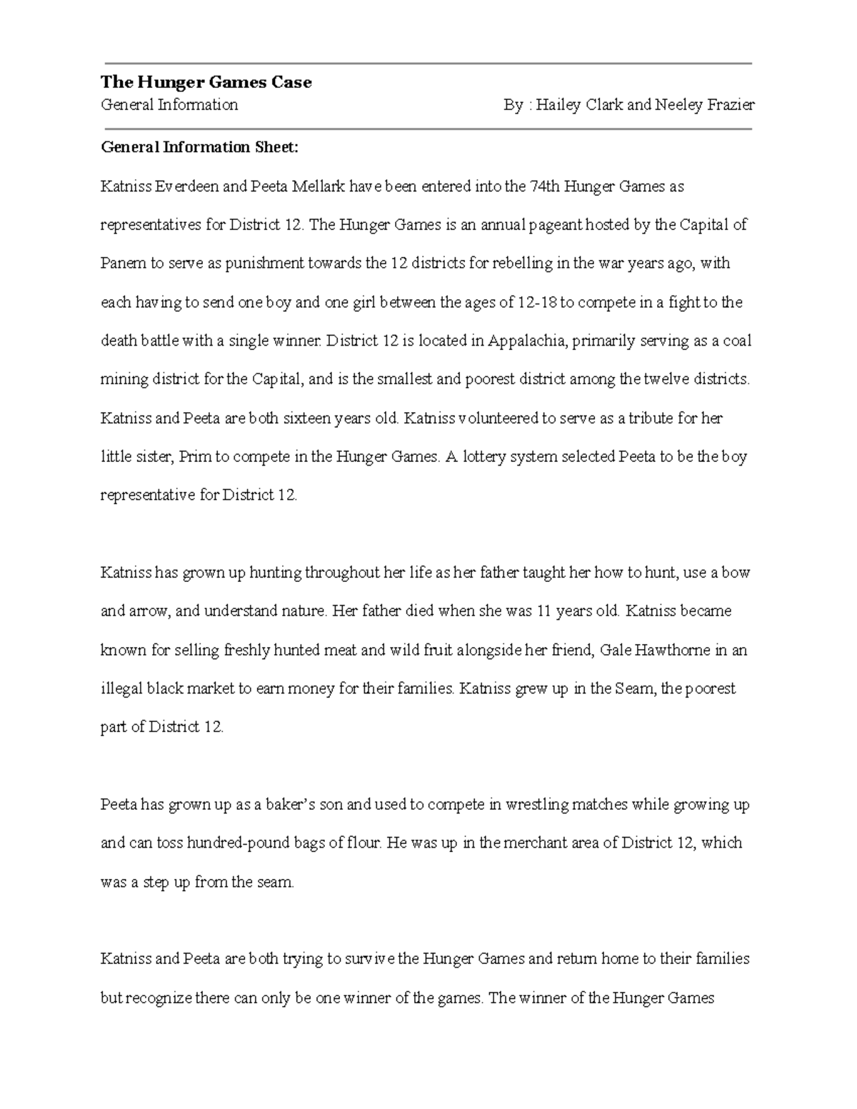 Hunger Games - General Information - The Hunger Games Case General ...