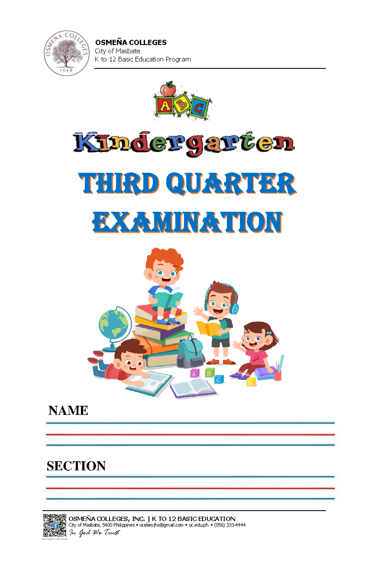 3rd Quarter Exam K1 - Kindergarten Practice Material Overview - Studocu