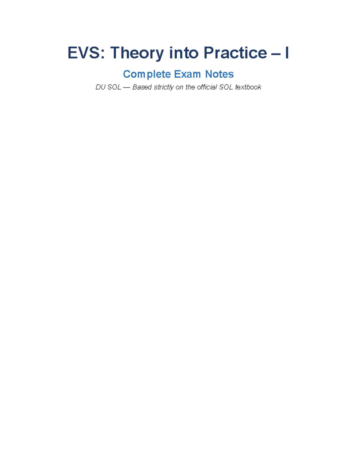EVS: Theory into Practice I Complete Exam Notes - DU SOL - Studocu