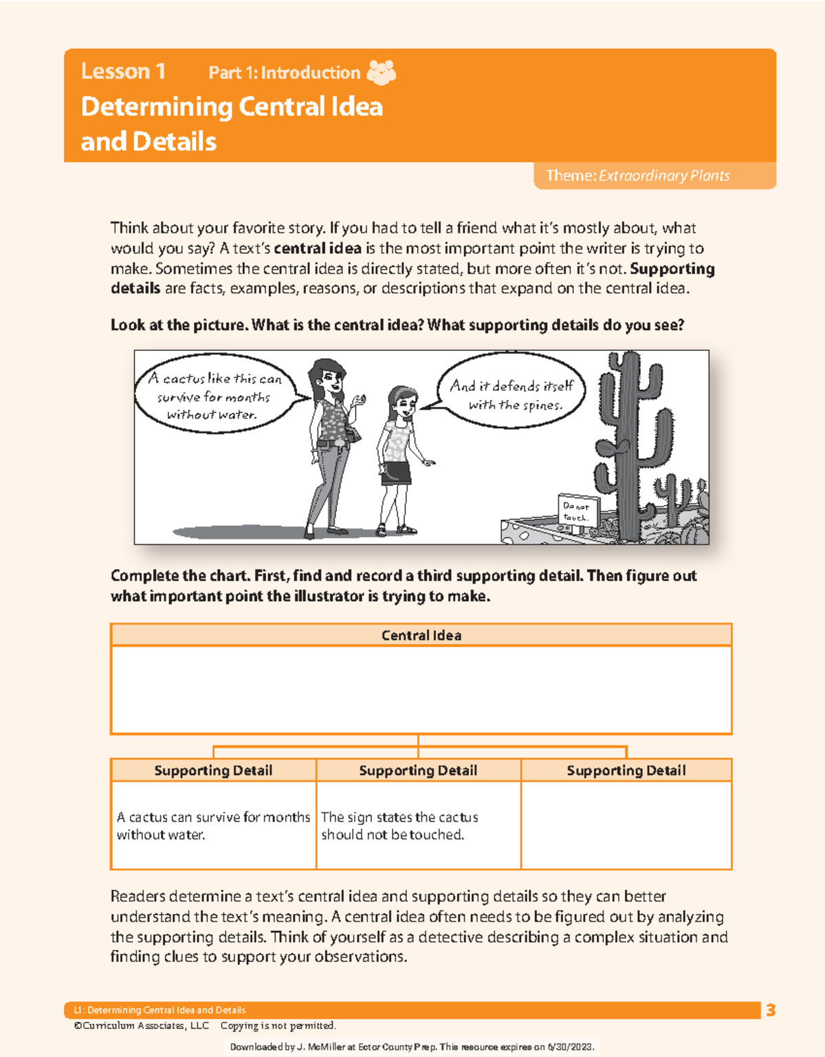 Central Idea and supporting details Iready - ©Curriculum Associates ...