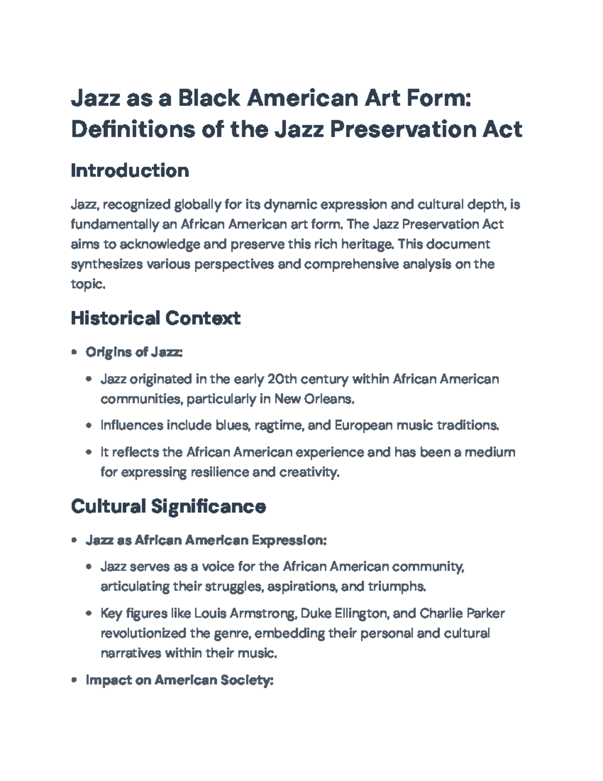 Jazz as a Black American Art Form: Impact of the Jazz Preservation Act ...