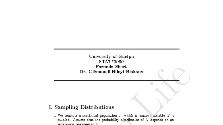 F25 Statistics Formula Sheet: Sampling Distributions & Inference - Studocu