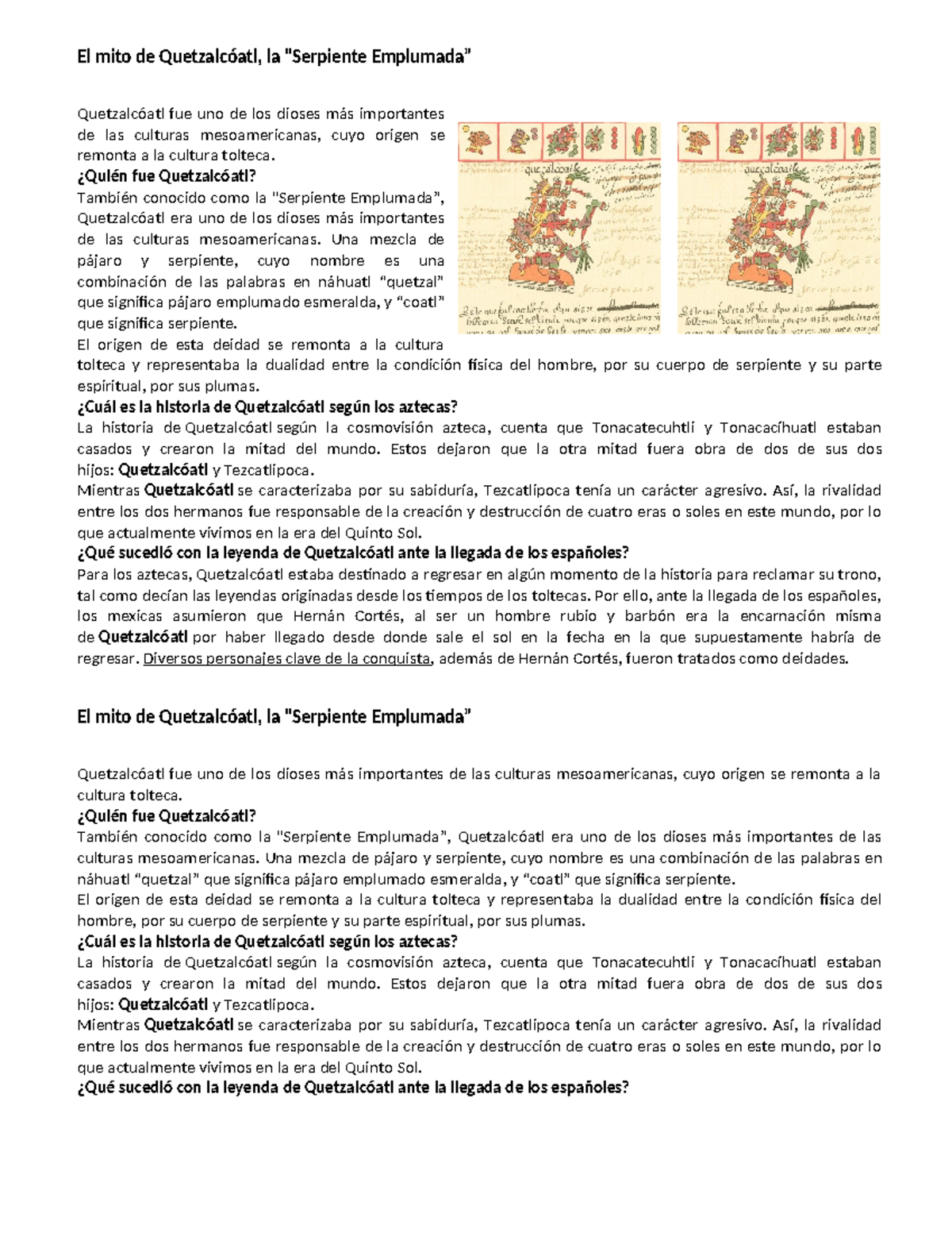 Mito de Quetzalcóatl: La Serpiente Emplumada en Mesoamérica 1° - Studocu