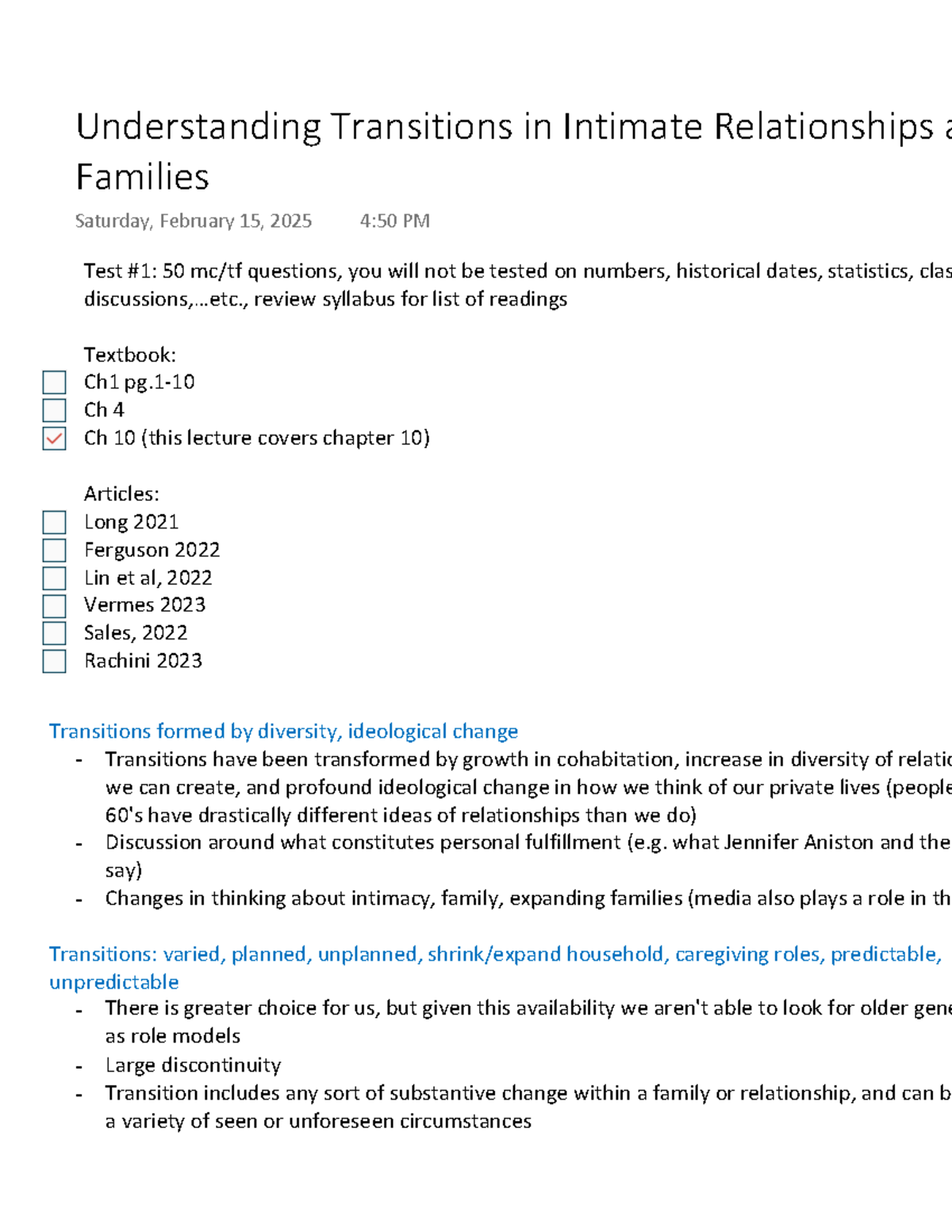 SOCIOL 2QQ3 Final Exam Notes: Transitions in Intimate Relationships ...
