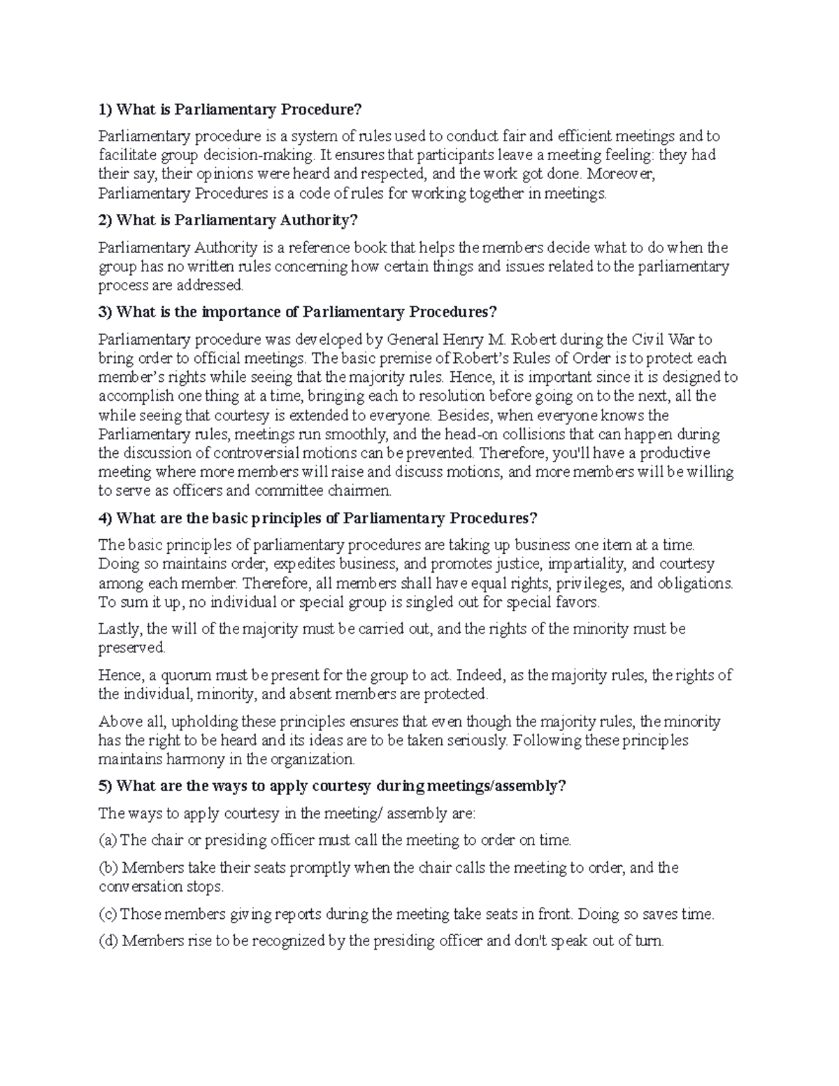 Parliamentary Procedure Activity 1: Understanding Meeting Protocols ...