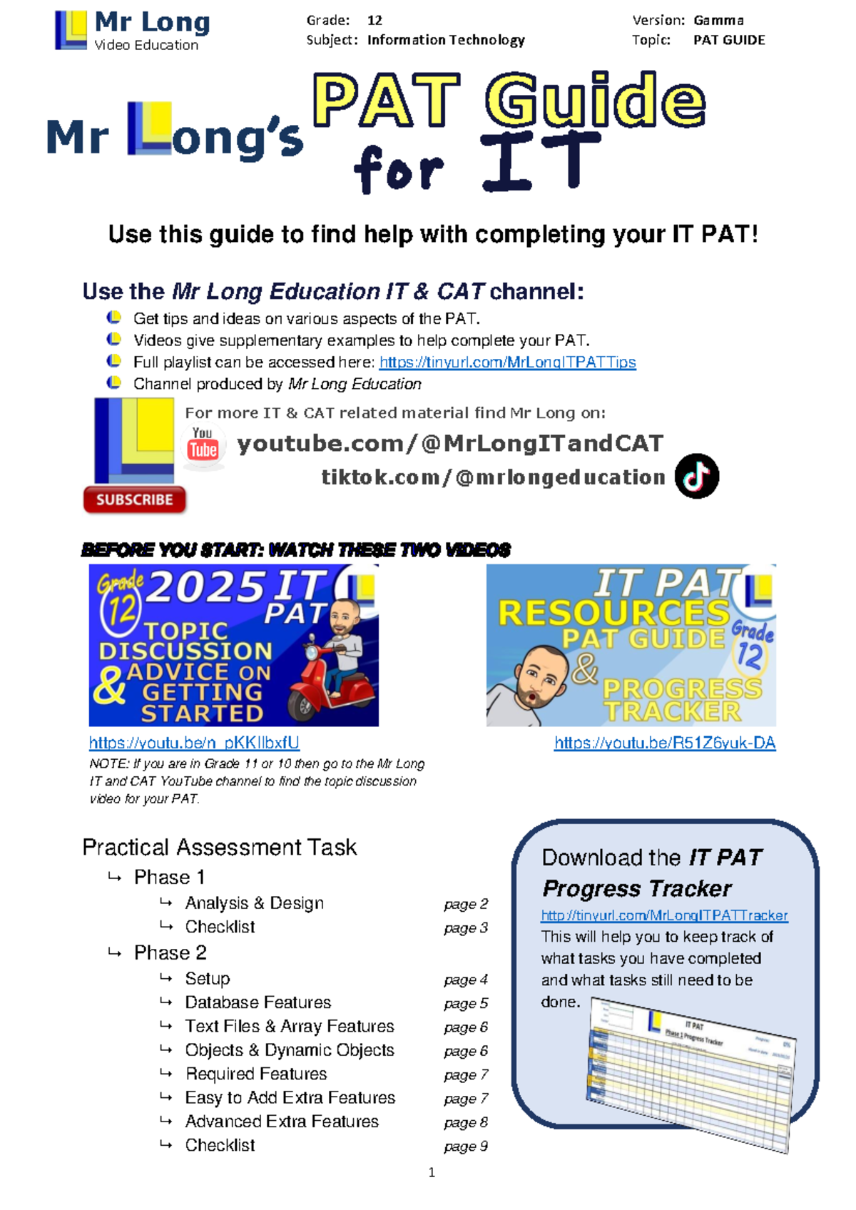 Mr Long Grade 12 IT PAT Guide: Video Education & Resources - Studocu