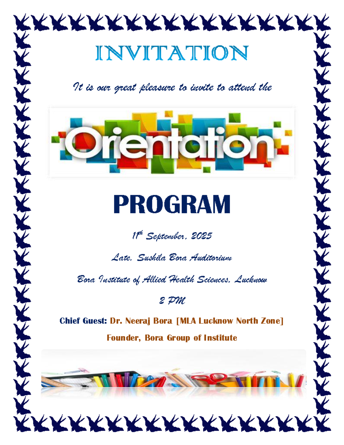 Invitation orientation program - Bsc Nursing - It is our great pleasure ...