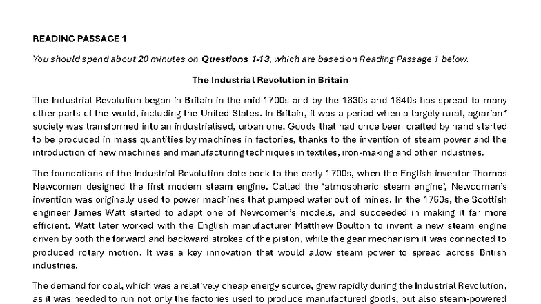 Cambridge IELTS 19 Reading Test 2: The Industrial Revolution and Its ...