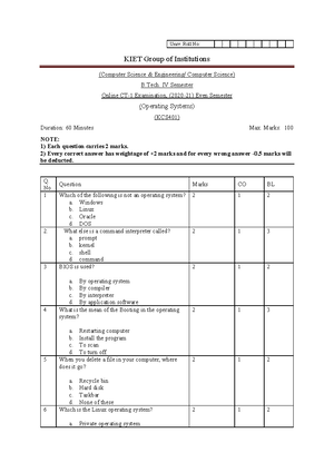 Lab OS(KCS 451) - os lab practical file - OPERATING SYSTEMS LAB SUBJECT CODE:KCS- B.(CSE /CS IT ...