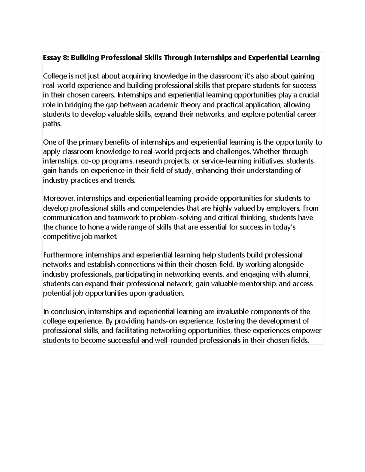 Essay 8 - the modern century presents opportunities for personal growth ...