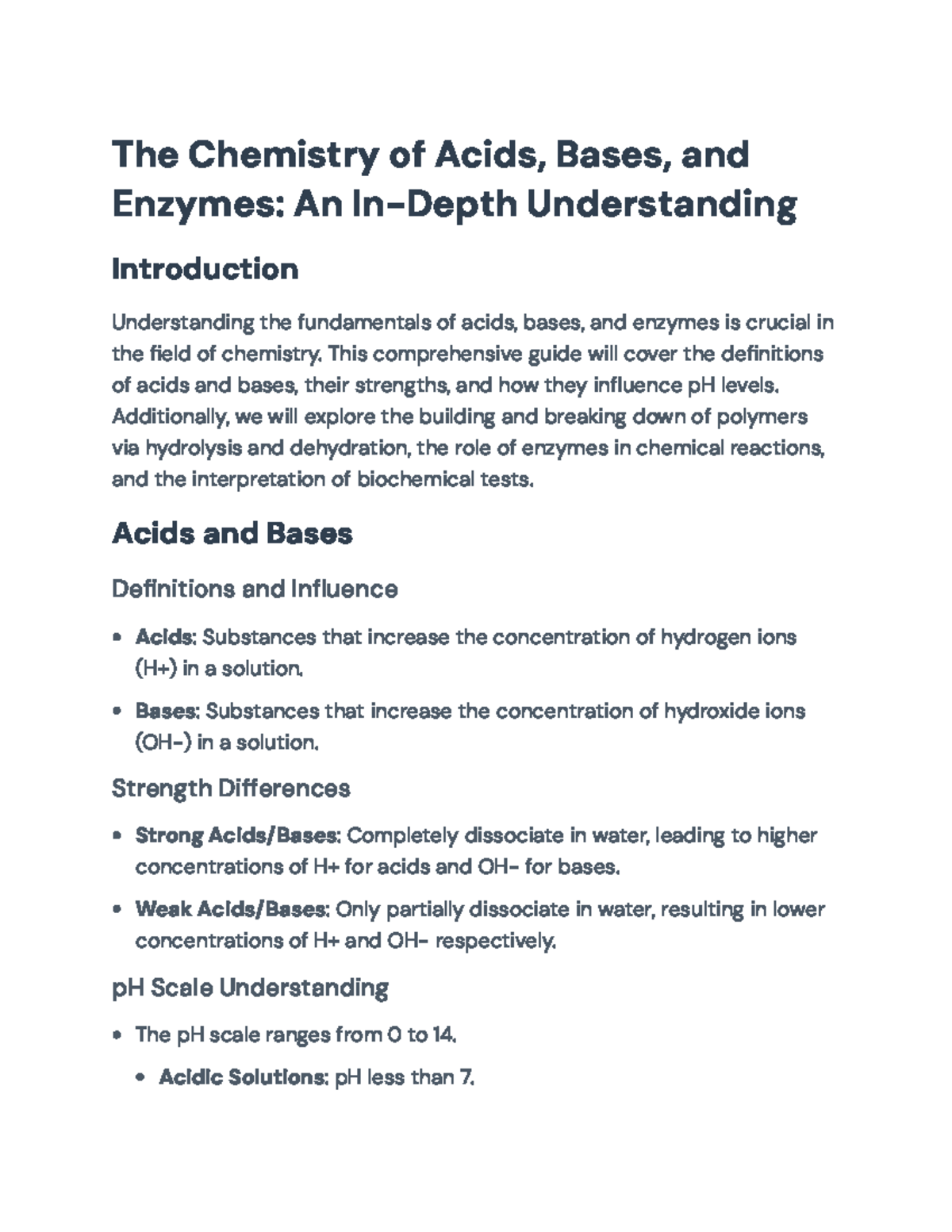 Understanding Acids, Bases, and Enzymes: A Chemical Perspective - The ...