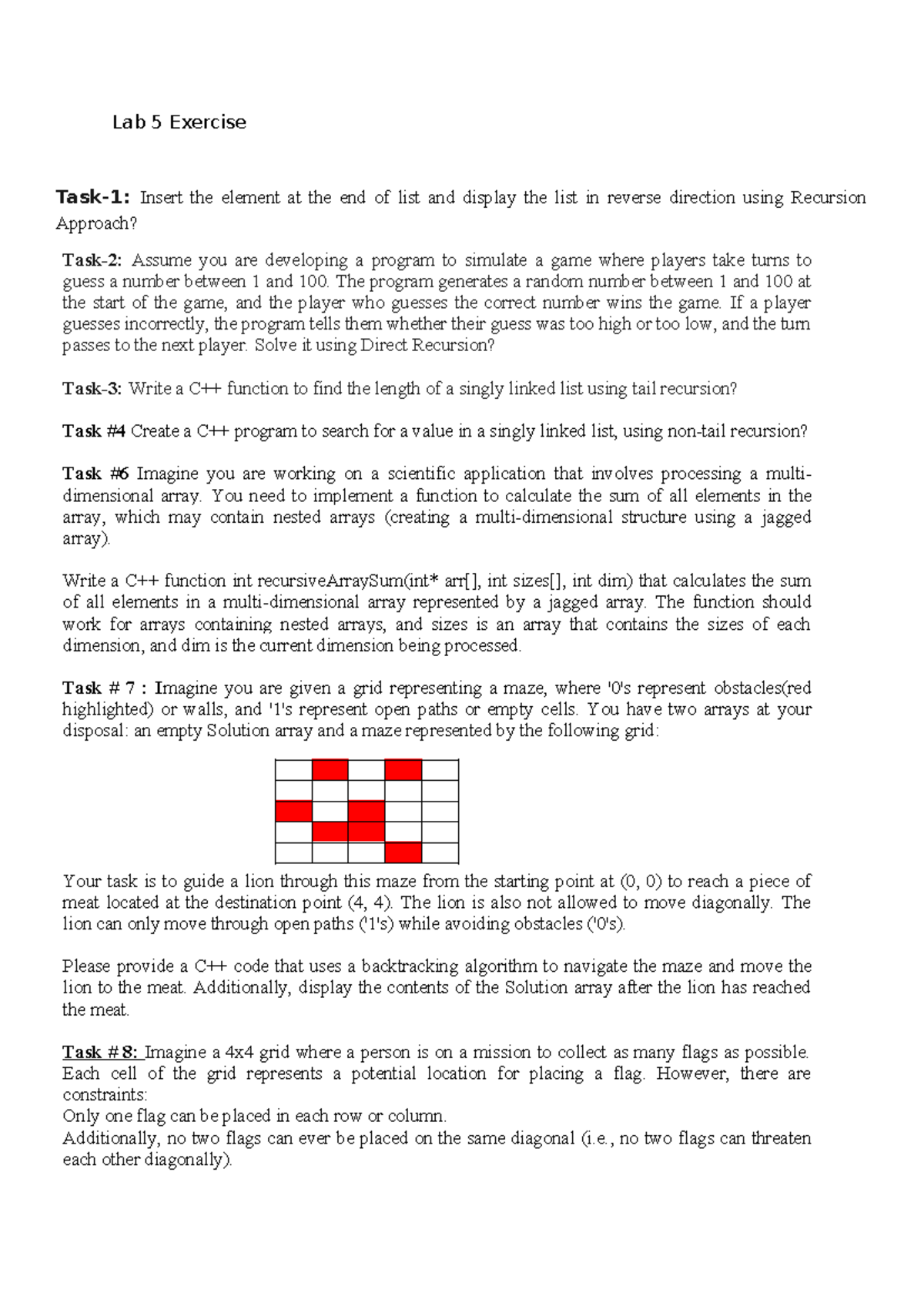 Lab 5: Recursion Techniques for List and Maze Problems - Studocu
