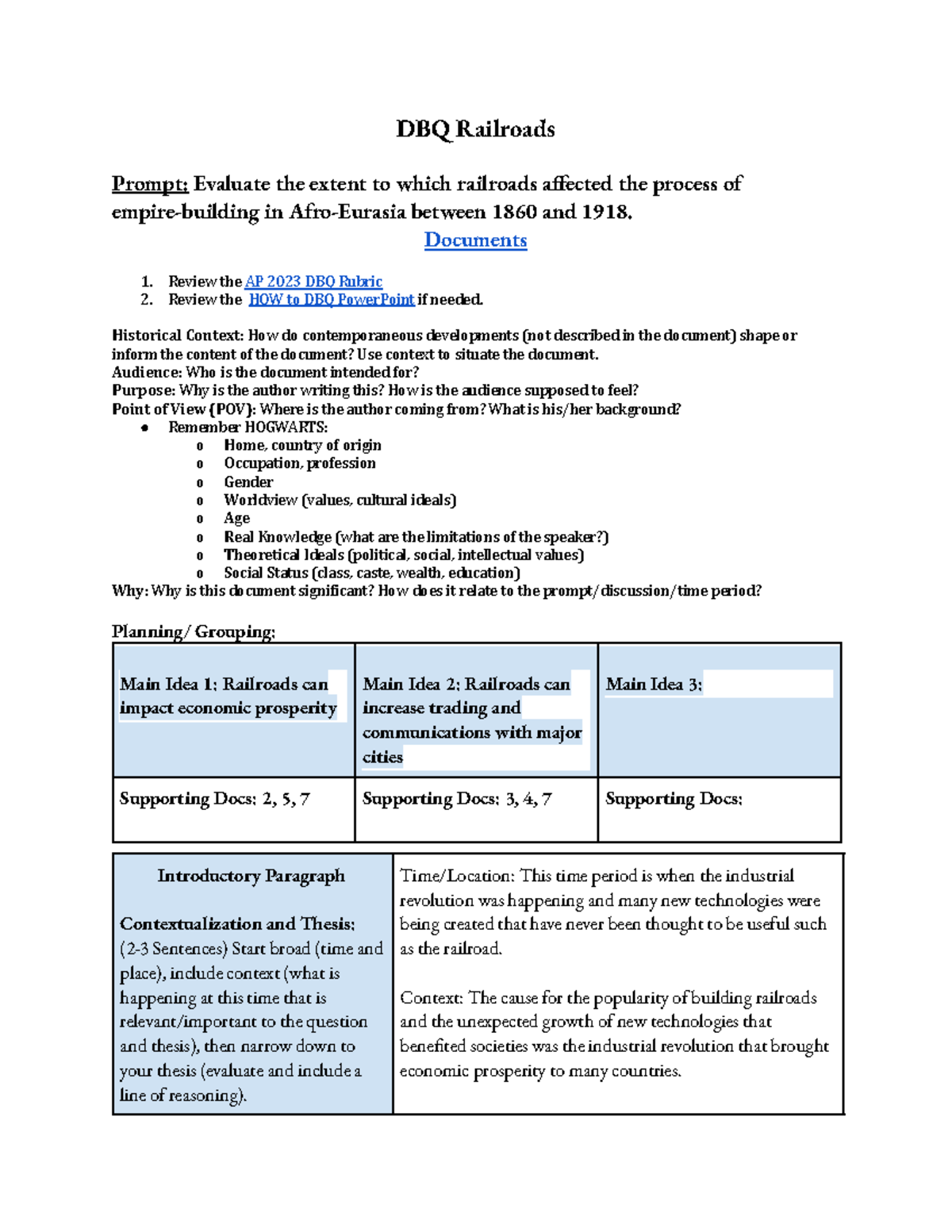 DBQ Assignment: Railroads' Impact on Empire-Building (14437614) - Studocu