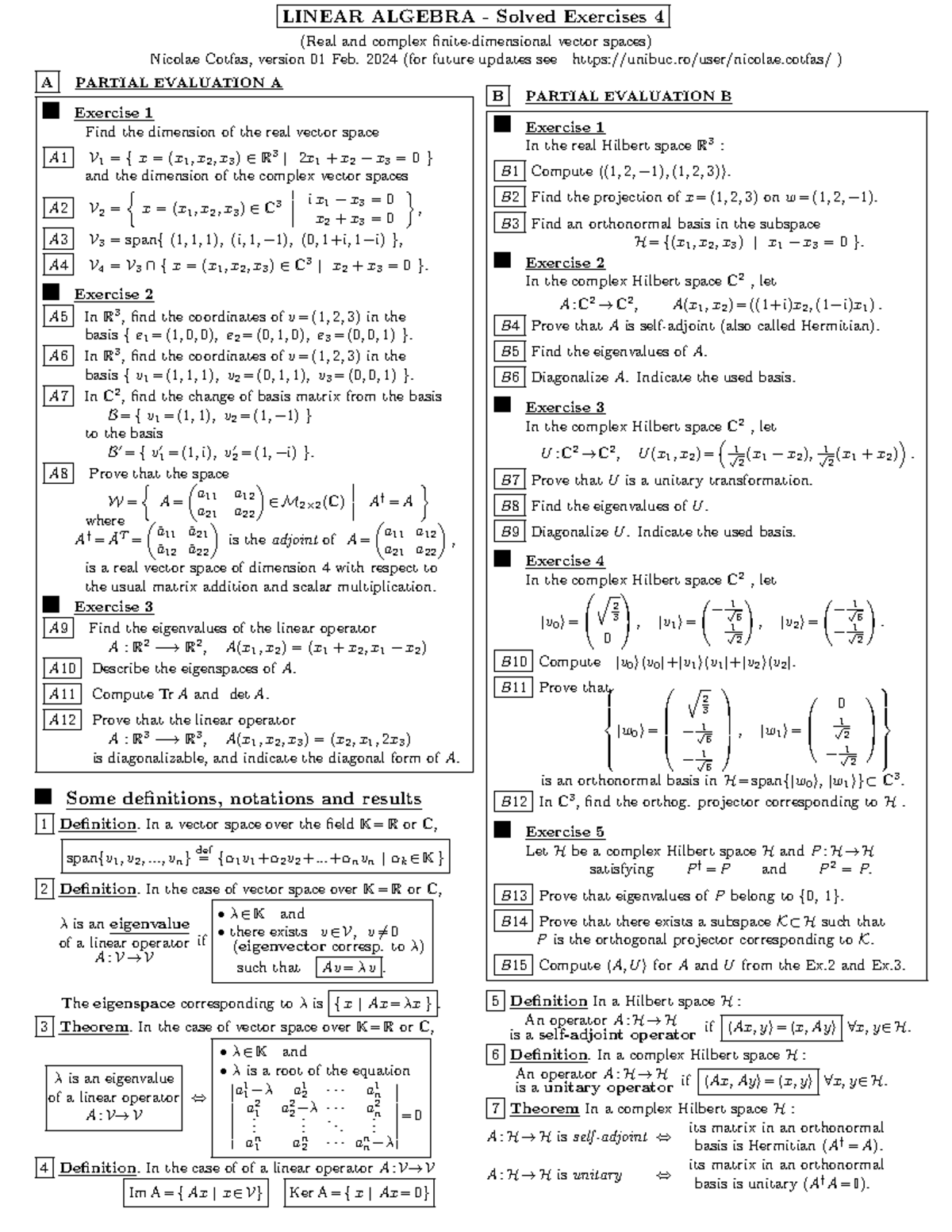 Linear Algebra (MATH 201) Solved Exercises 4: Vector Spaces & Operators ...