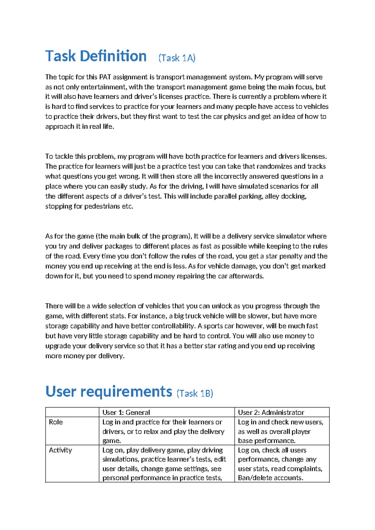 IT PAT Phase 1: Transport Management System Overview & User Roles - Studocu