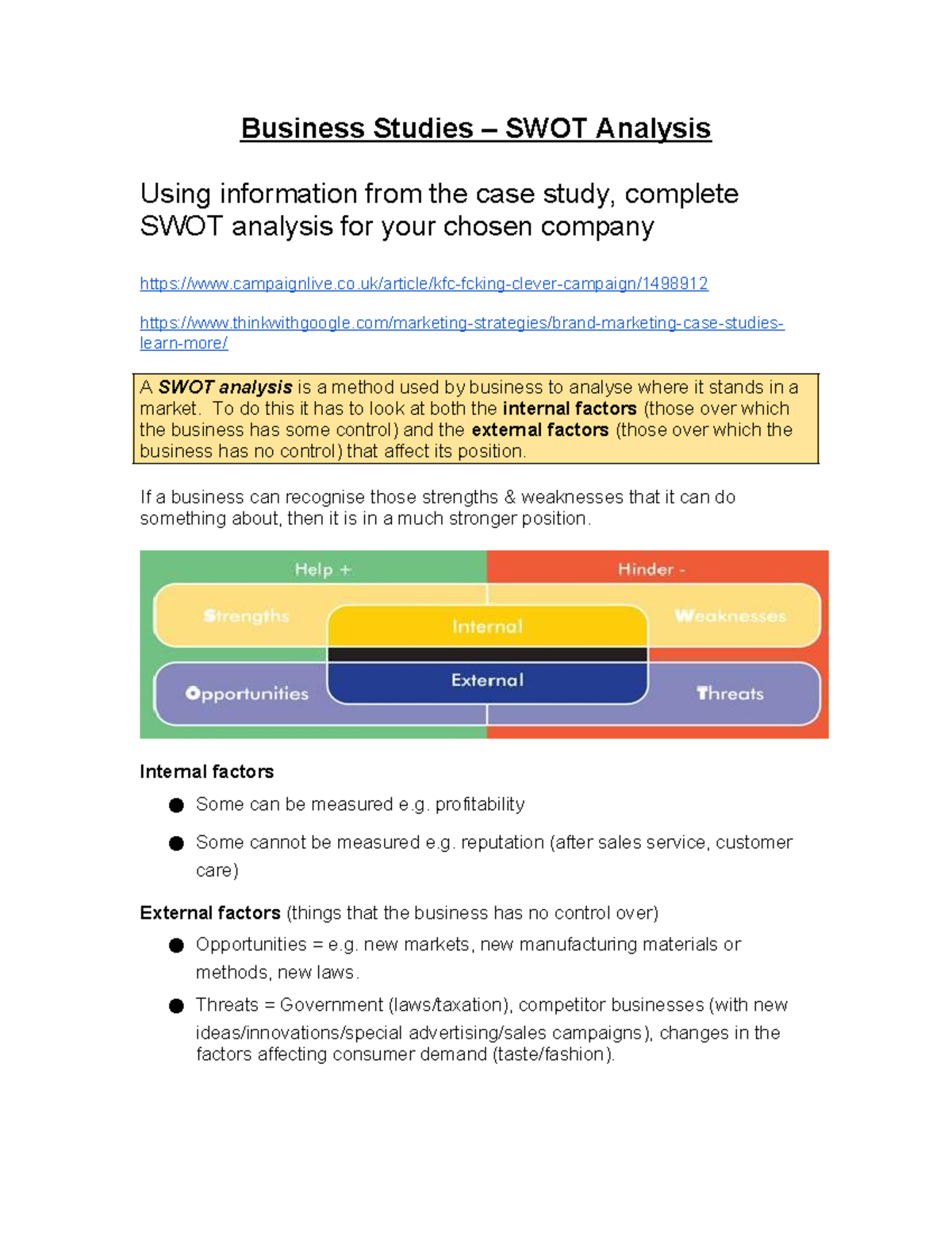 SWOT Analysis Worksheet for Business Studies: Insights & Strategies ...