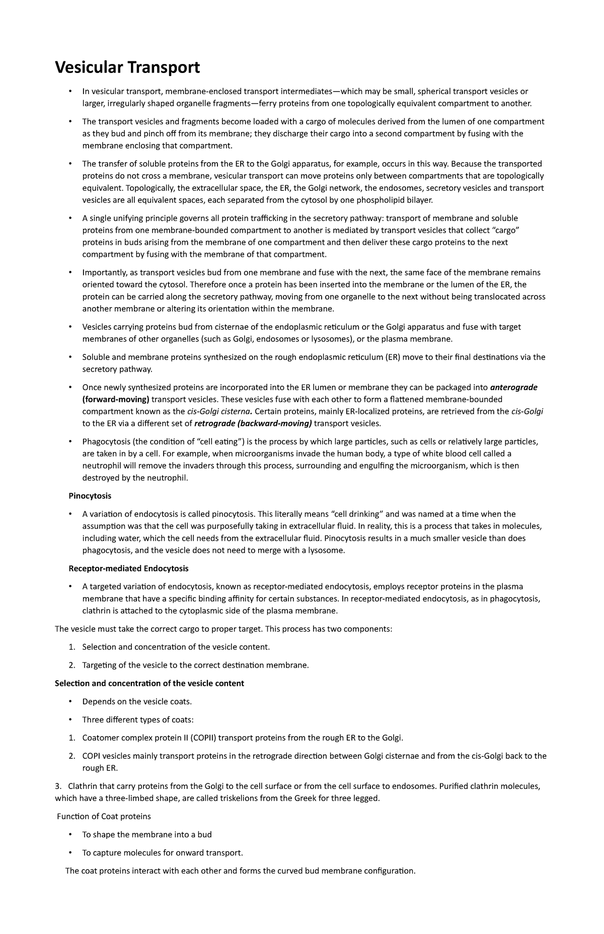 Vesicular Transport - Pinocytosis,Selection and concentration of the ...