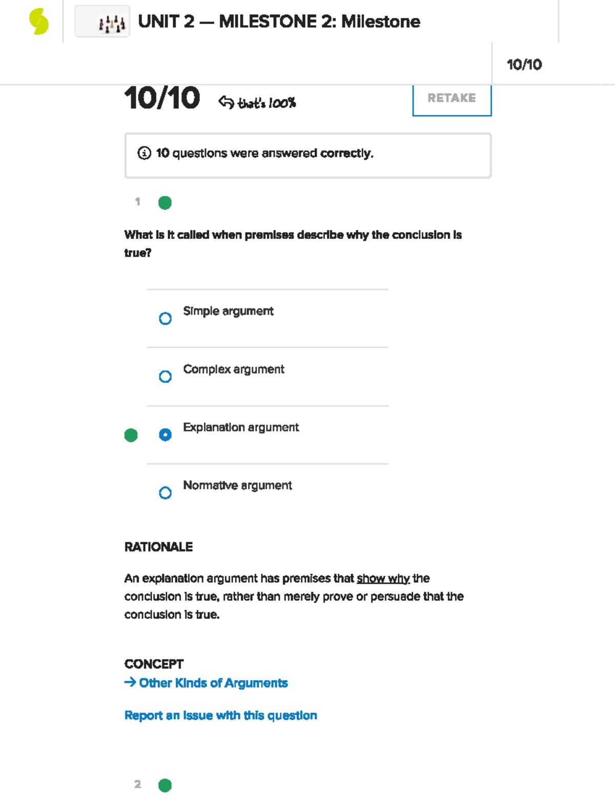 Critical Thinking UNIT 2 MILESTONE 2: Retake Questions and Rationale ...