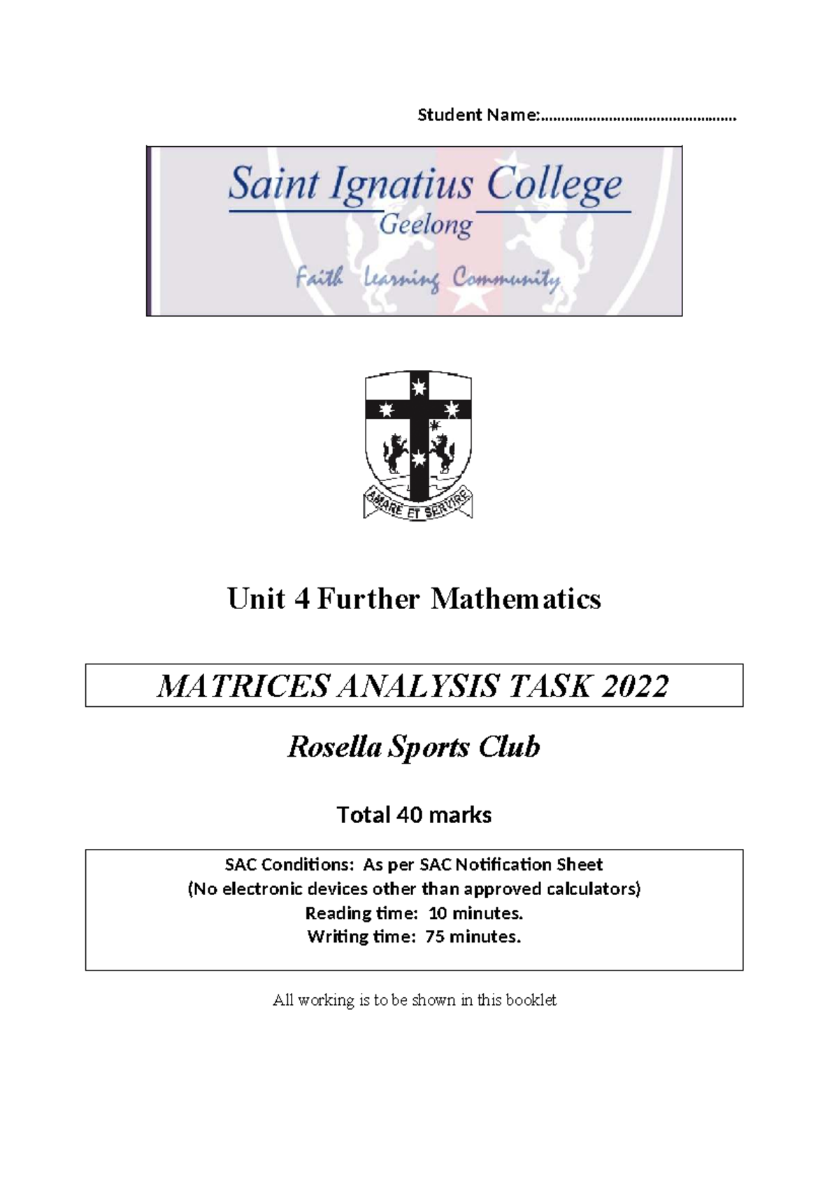 2022 MATRICES SAC Final Analysis Task - Rosella Sports Club - Studocu