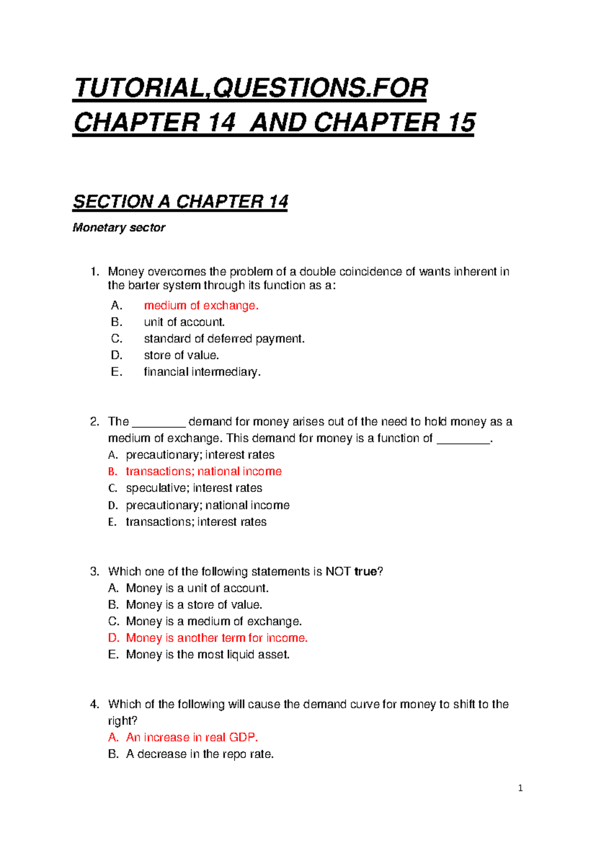 Tutorial Questions FOR Chapter 14 AND Chapter 15 - TUTORIAL,QUESTIONS ...