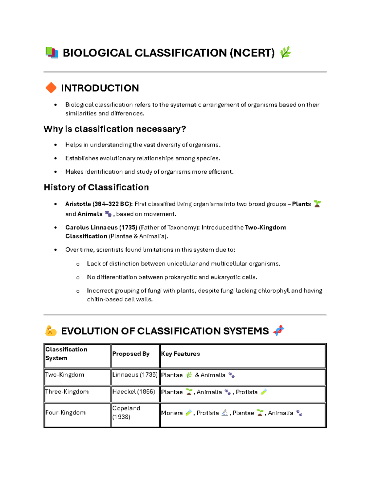 Biological Classification Notes - BIOLOGICAL CLASSIFICATION (NCERT ...