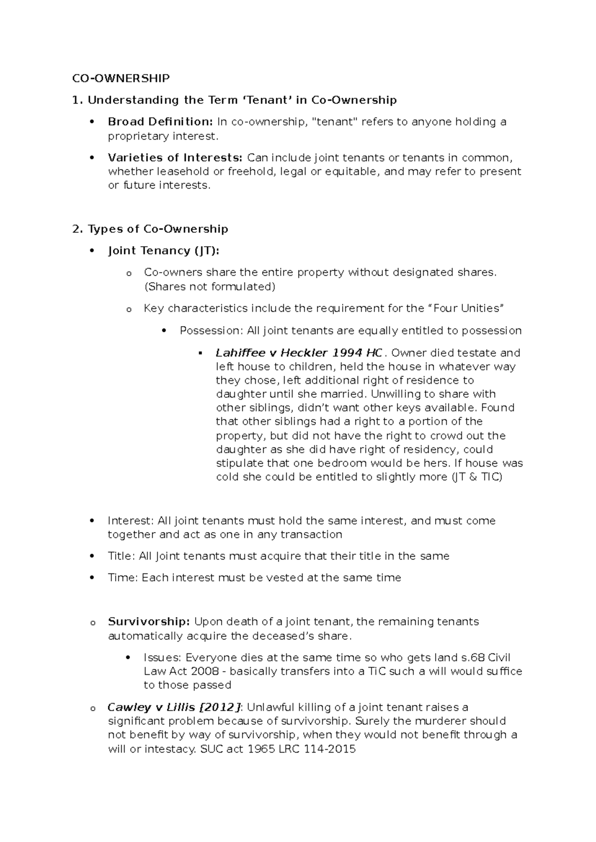 Co-Ownership Notes: Understanding Joint Tenancy and Tenancy in Common ...