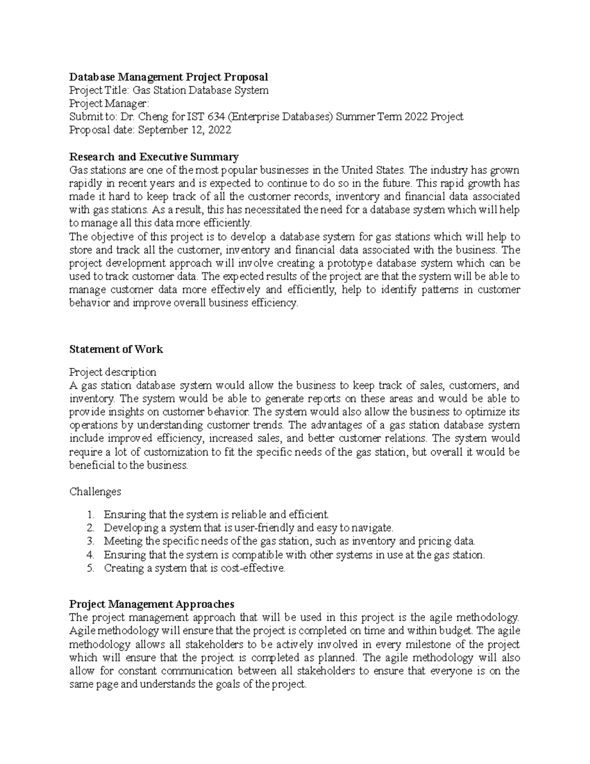 Database Management Project Proposal - Database Management Project Proposal Project Title: Gas ...