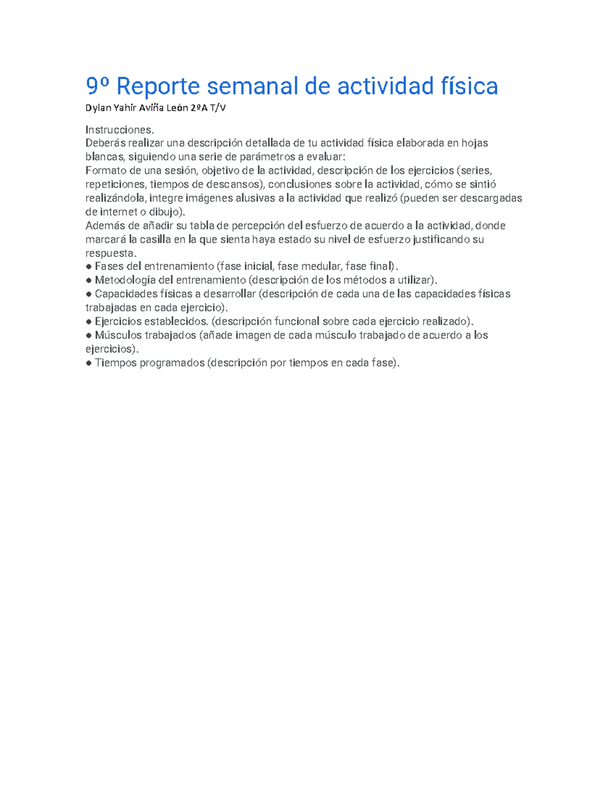 9º Reporte Semanal de Actividad Física - Dylan Yahir Aviña León 2ºA - Studocu