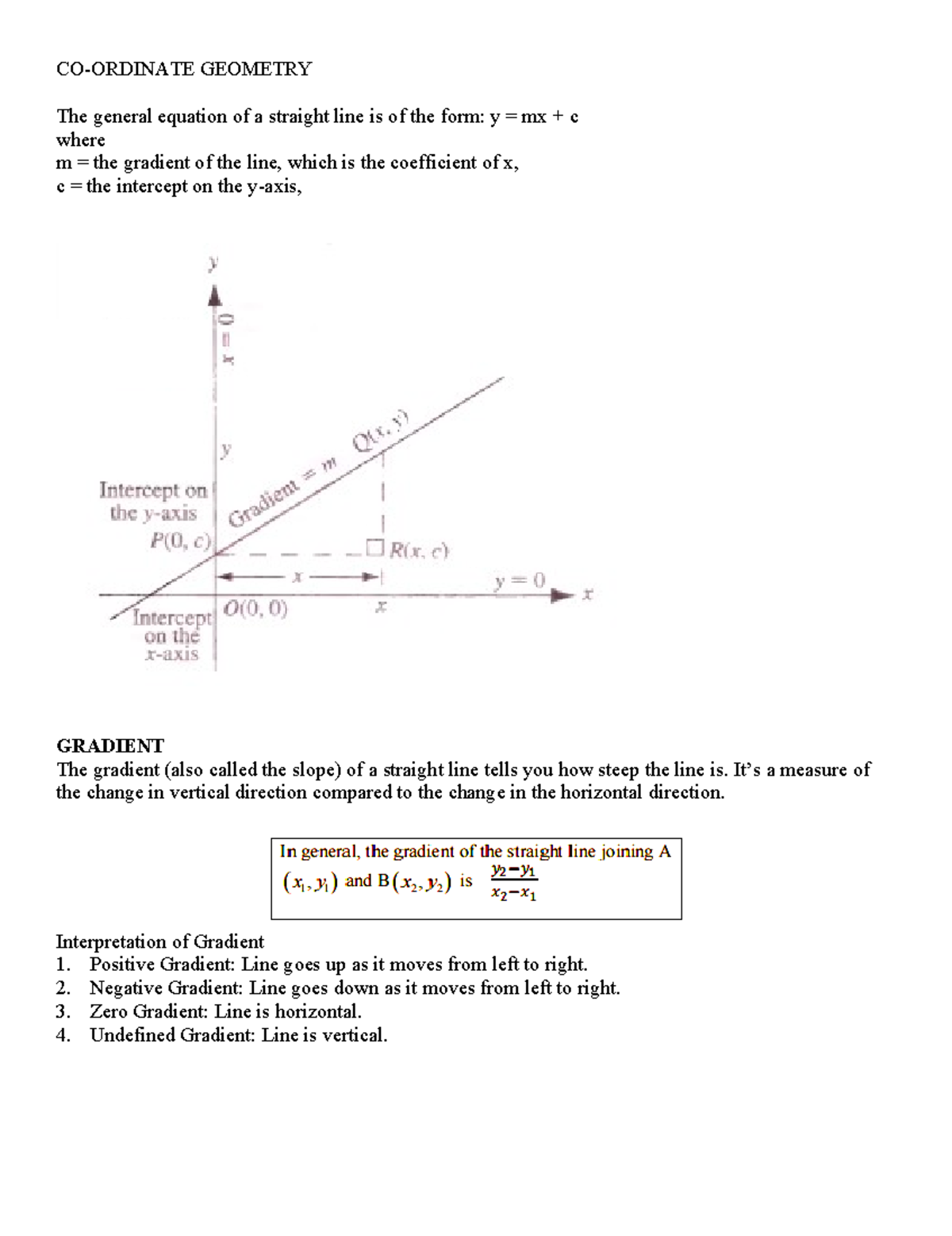 Geometry and Gradient Analysis: CO - Co-ordinate Geometry Notes - Studocu