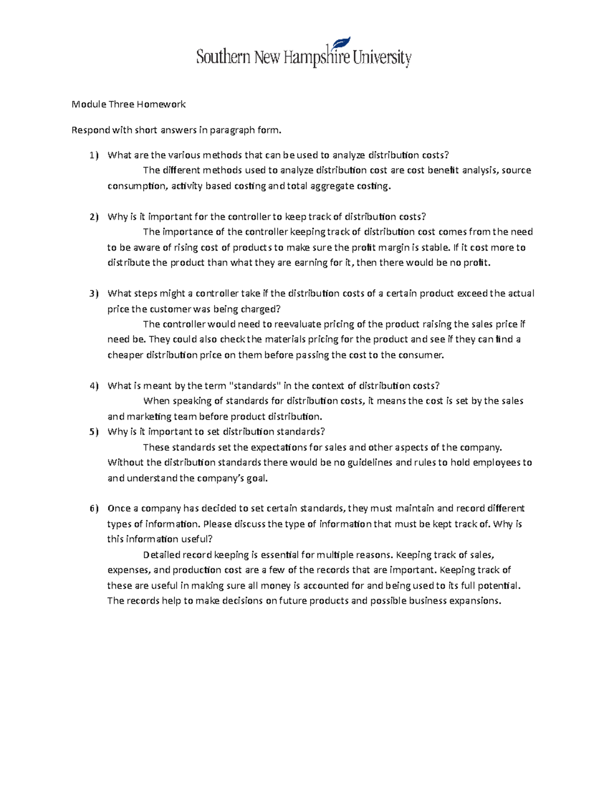 ACC 340 Module Three Distribution Cost Analysis Homework - Studocu