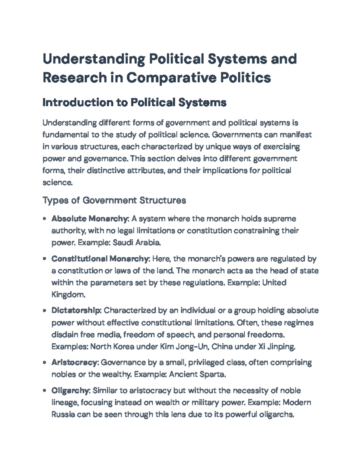 Understanding Political Systems: Comparative Politics Research Overview ...