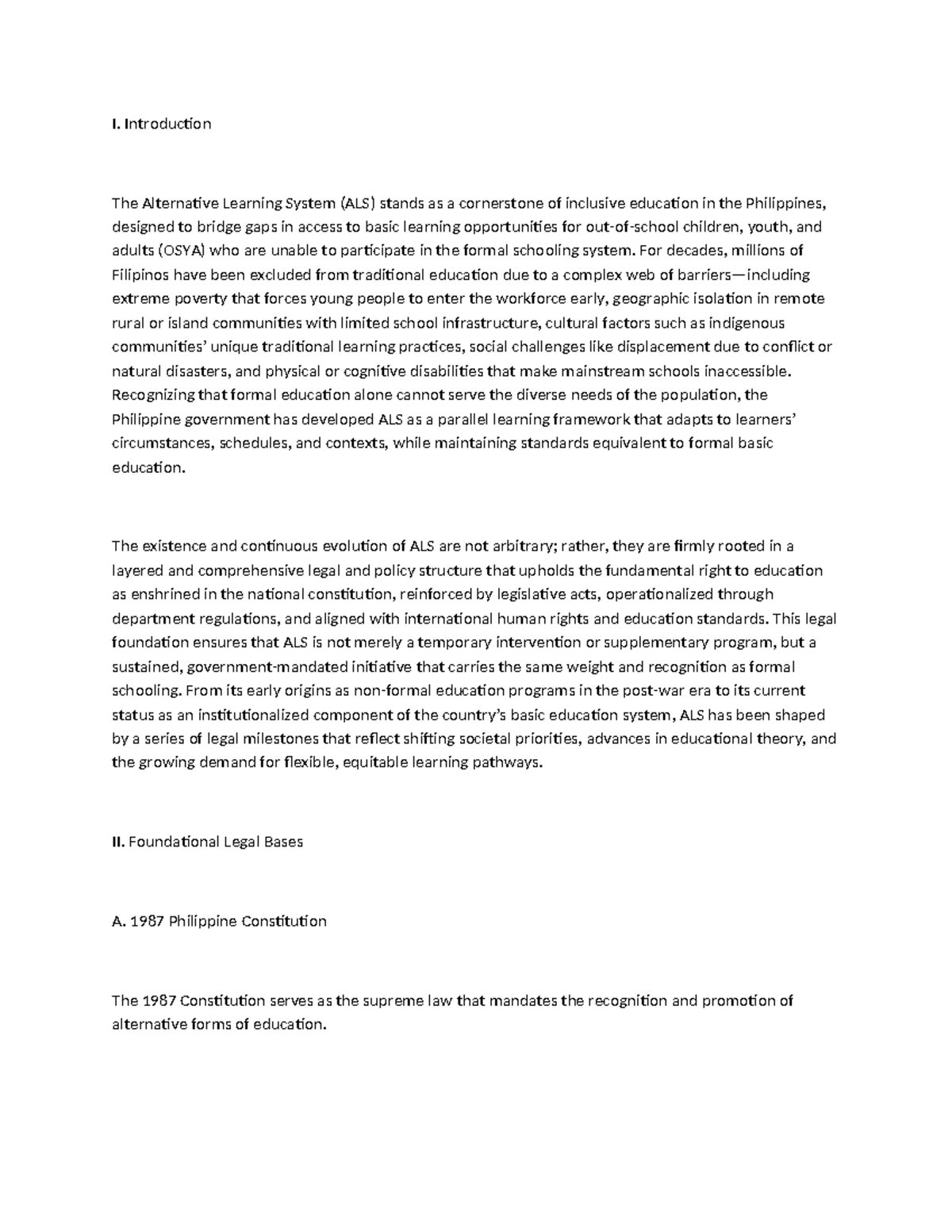 SL Handout: Alternative Learning System (ALS) in Philippine Education ...