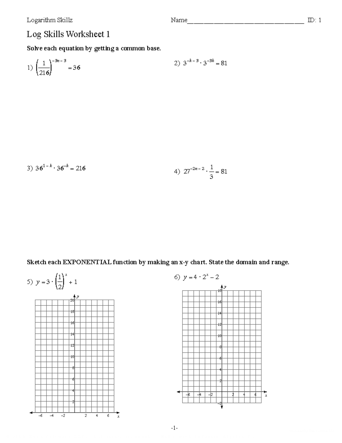 Logarithm Skills Practice Worksheet ID: 1 - Studocu