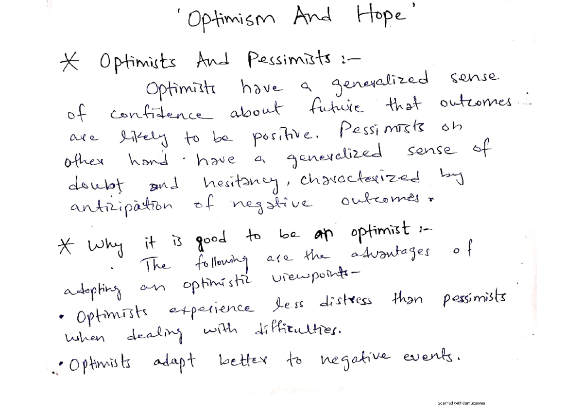 Optimism vs Pessimism: Understanding Hope and Flow Concepts - Studocu