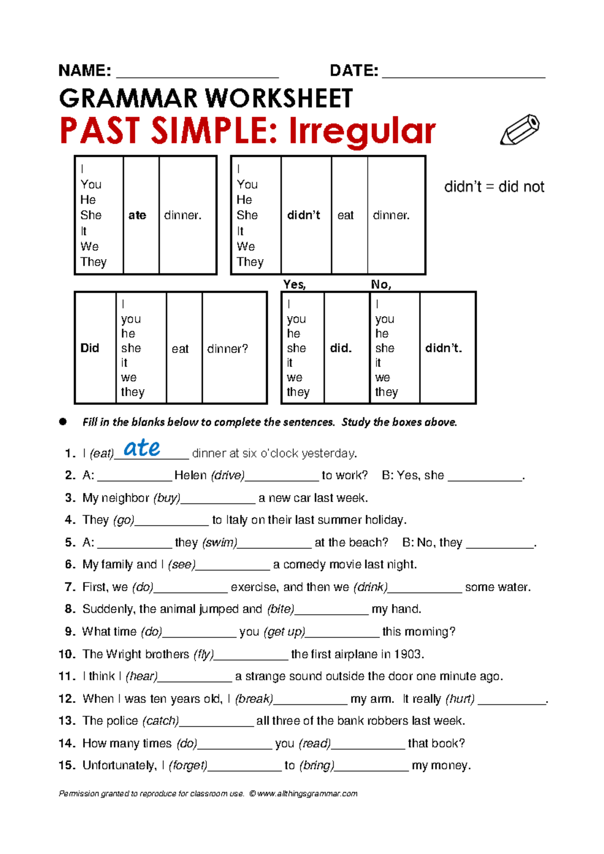 Atg-worksheet-pastsimpleirreg - NAME: ________________________ DATE