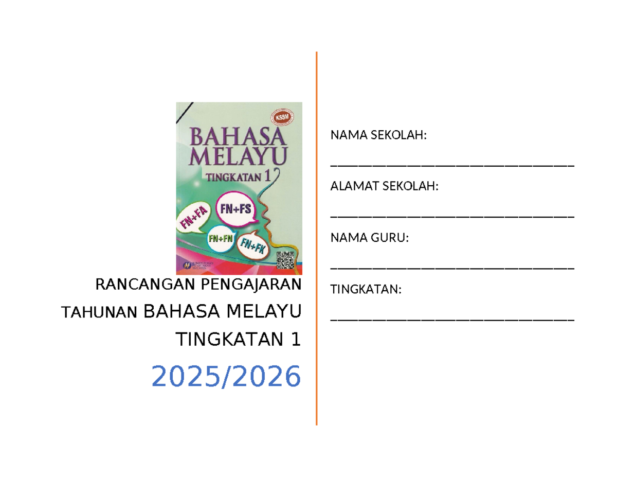 RPT BM Tingkatan 1 (SK) 2025-2026: Rancangan Pengajaran Tahunan - Studocu