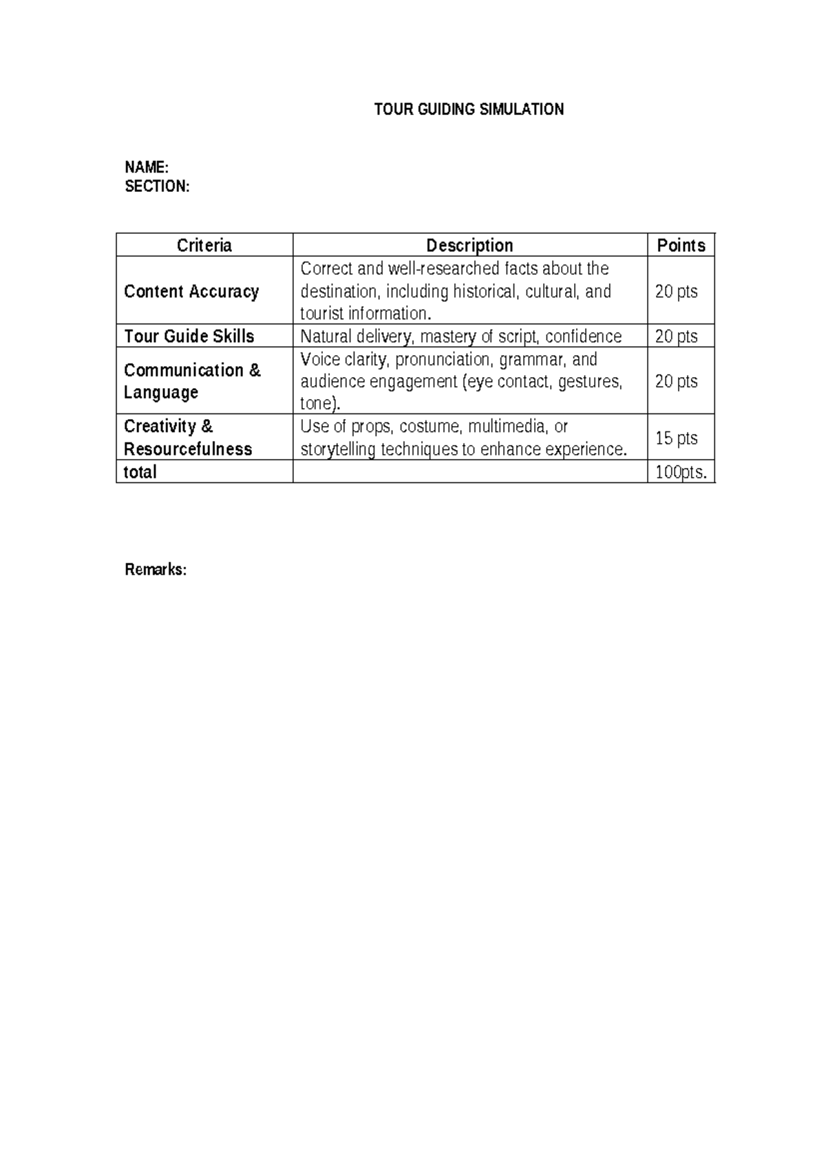 TOUR Guiding Simulation - TOUR GUIDING SIMULATION NAME: SECTION ...