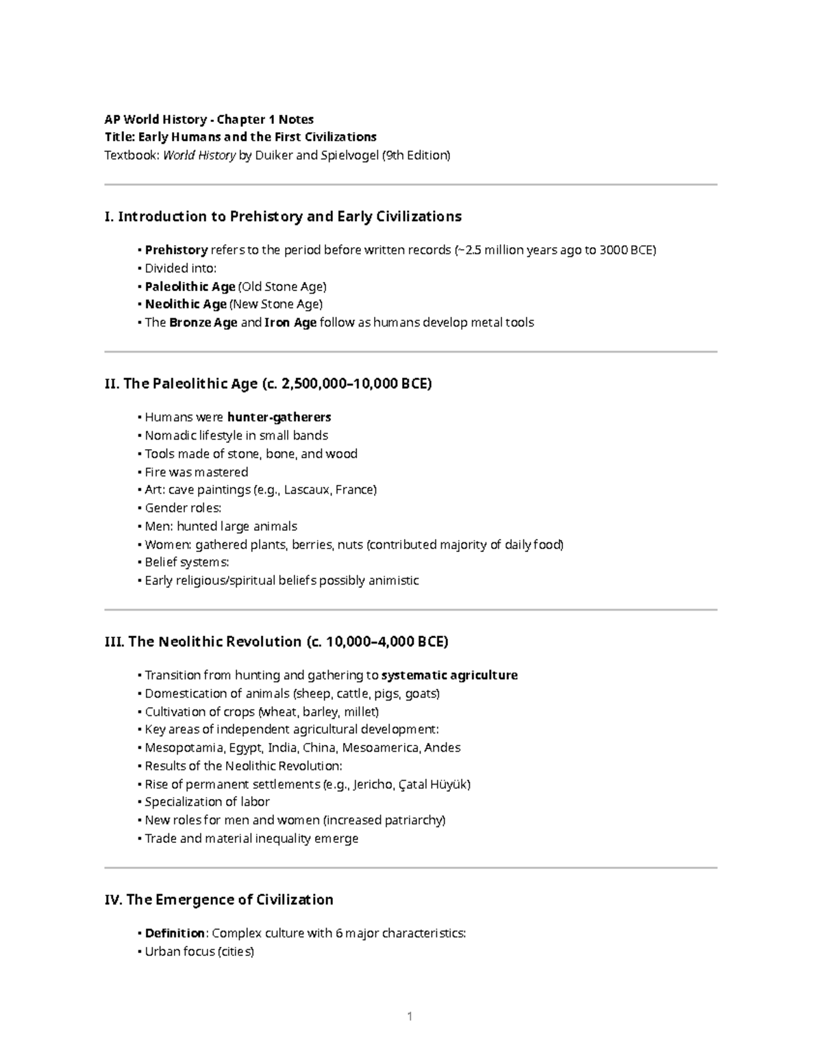 AP World History Chapter 1: Early Humans & Civilizations Notes - Studocu