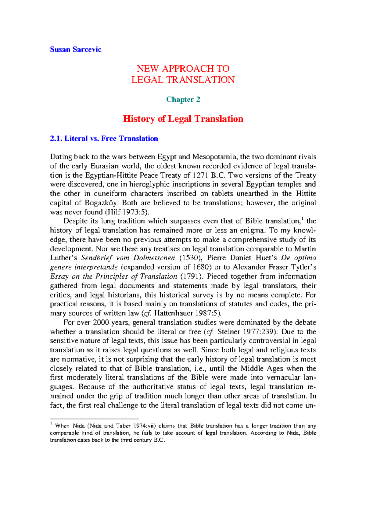 Sarcevic NEW Approach to Legal Translation: Chapter 2 Overview - Studocu