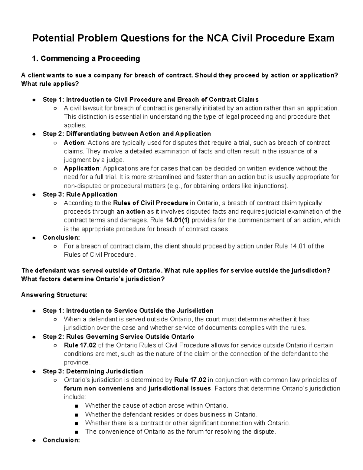 NCA Civil Procedure Exam: Key Problem Questions & Rules - Studocu