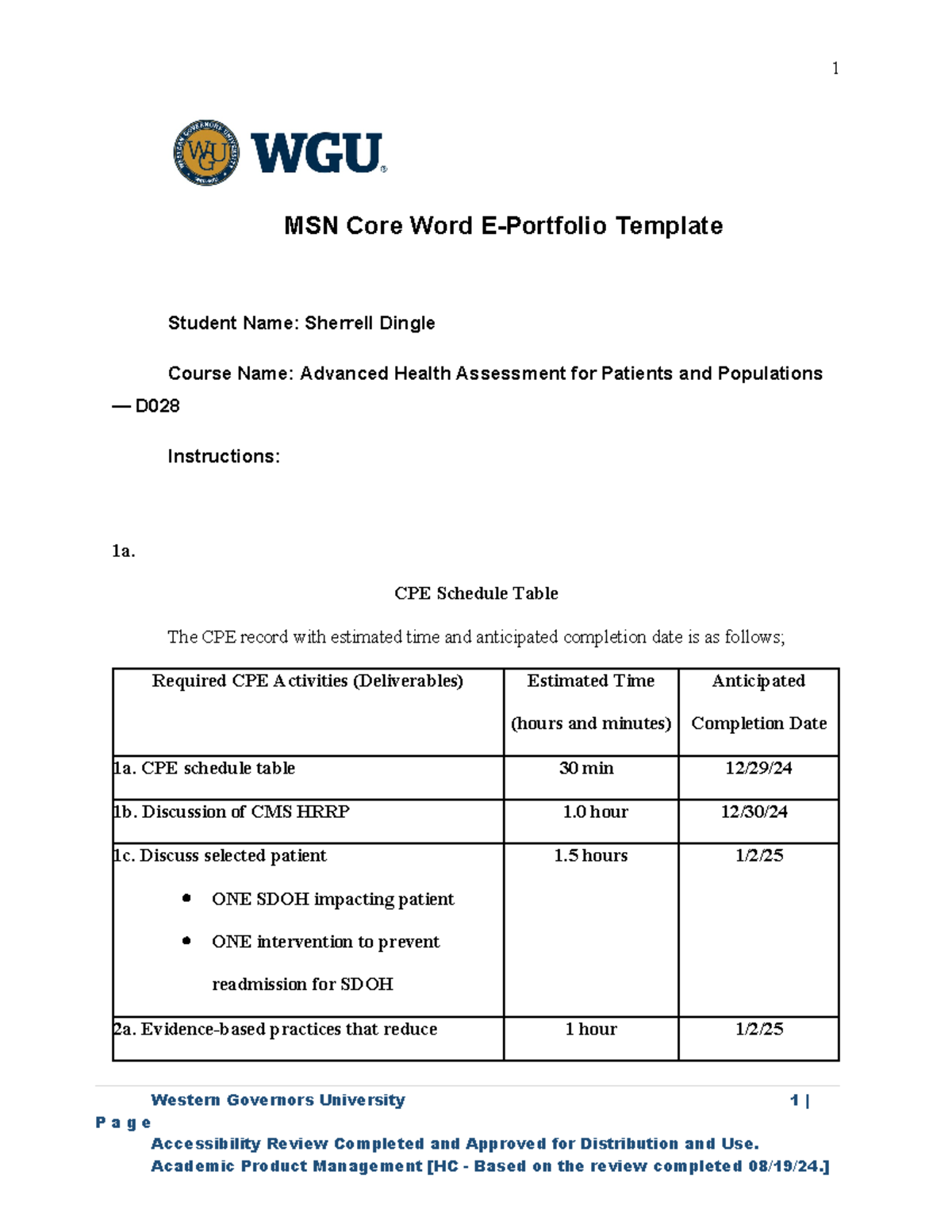 E-portfolio D 028 - Task 1 - MSN Core Word E-Portfolio Template Student ...