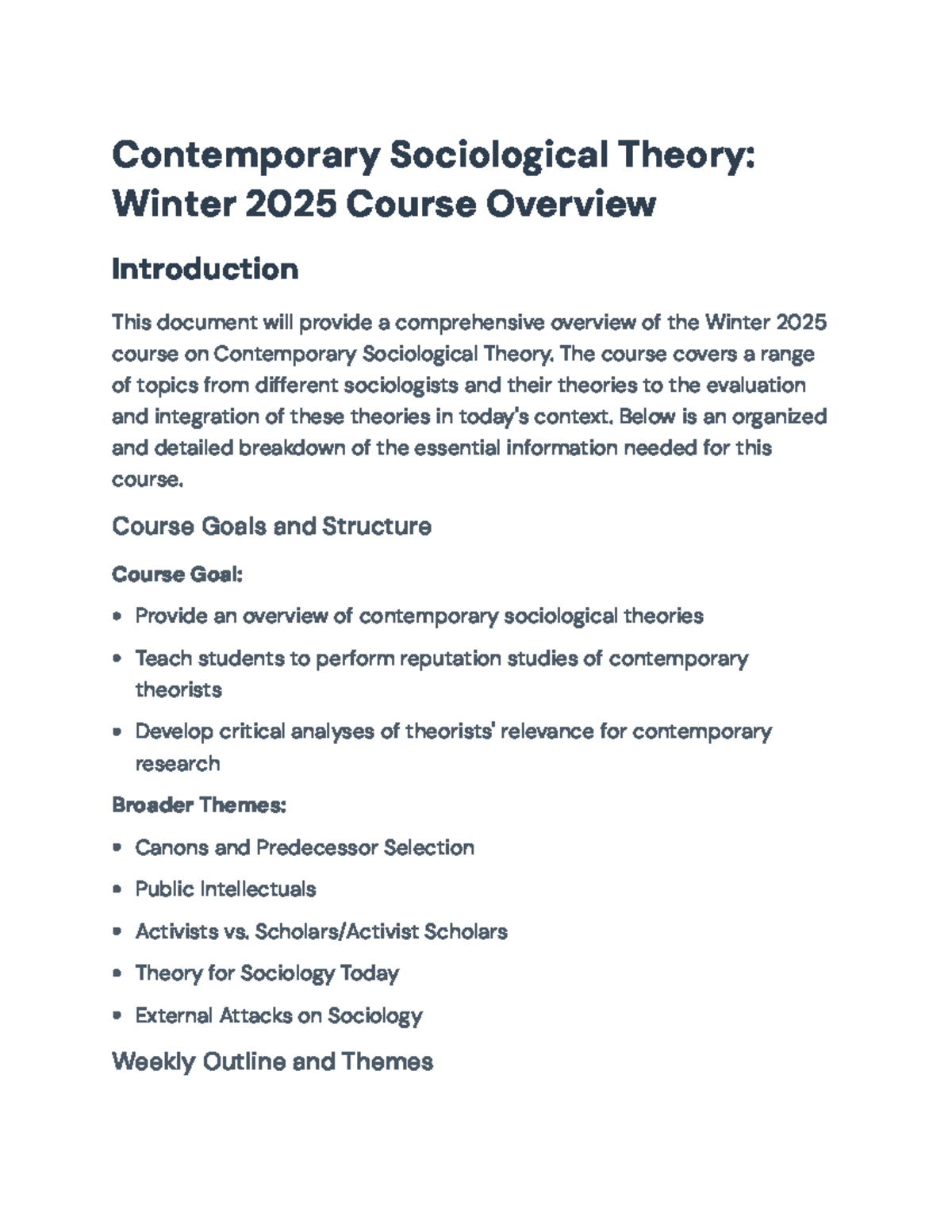 Contemporary Sociological Theory: Winter 2025 Course Overview Guide ...