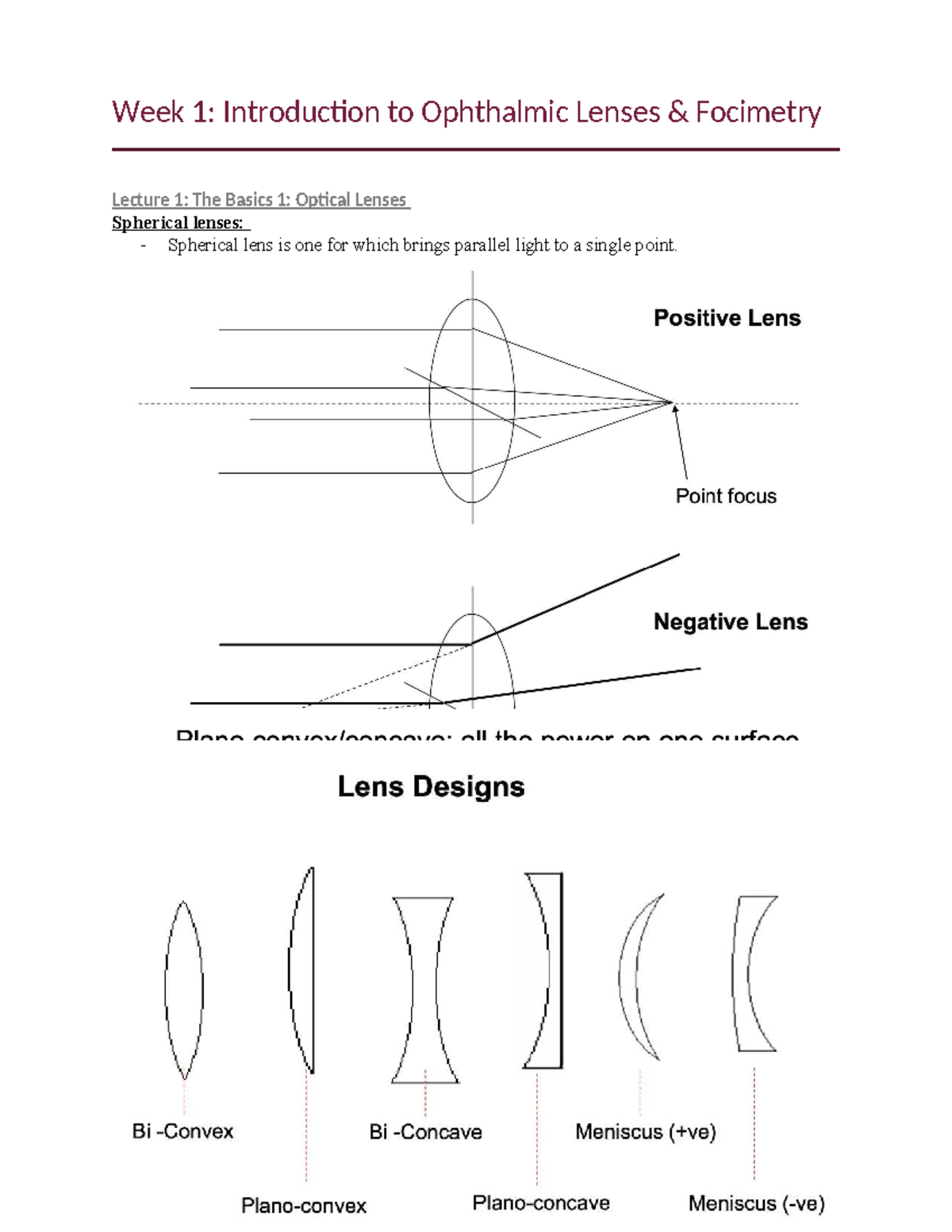 OPTM 101: Week 1 - Intro to Ophthalmic Lenses & Focimetry Lecture - Studocu