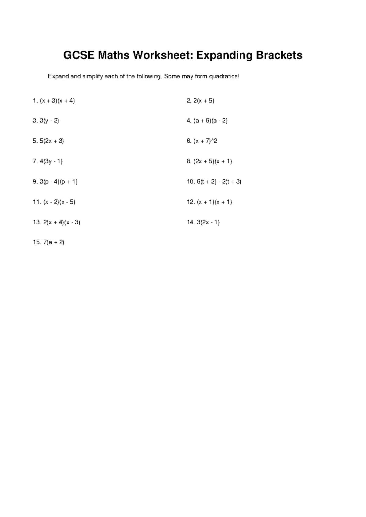 GCSE Maths Worksheet: Expanding Brackets Practice - Studocu