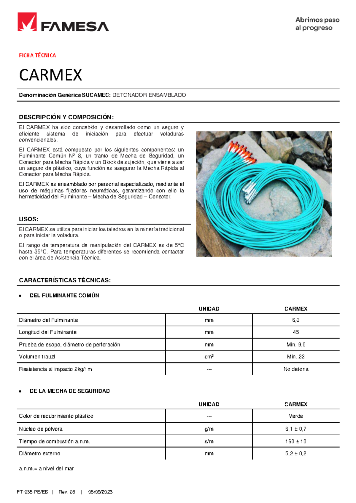 FT- Carmex: Detonador Ensamblado - Descripción y Usos - Studocu