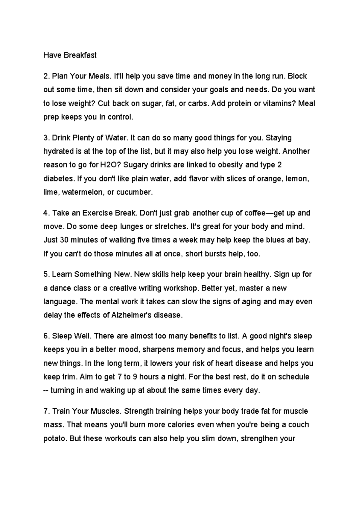 Healthy Living Tips Meal Planning Hydration Exercise Sleep Studocu