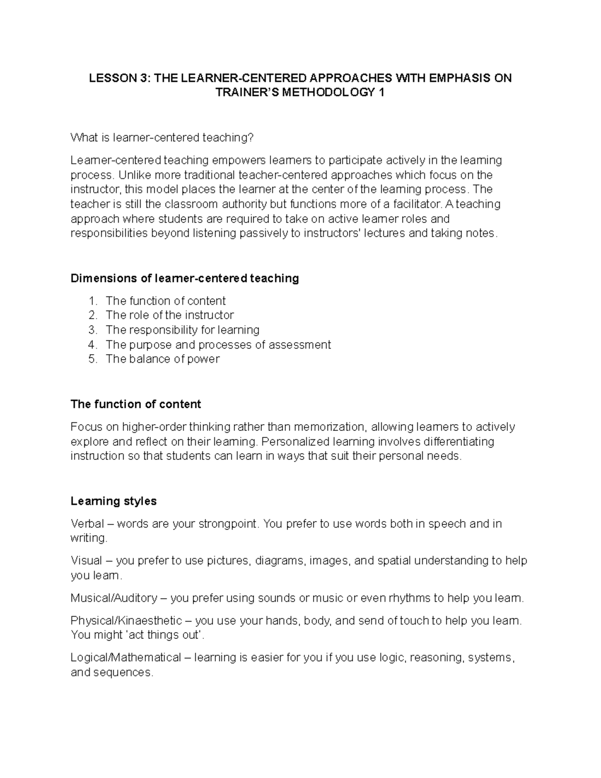 643276647 Lesson 3: Learner-Centered Approaches in ED123 - Studocu