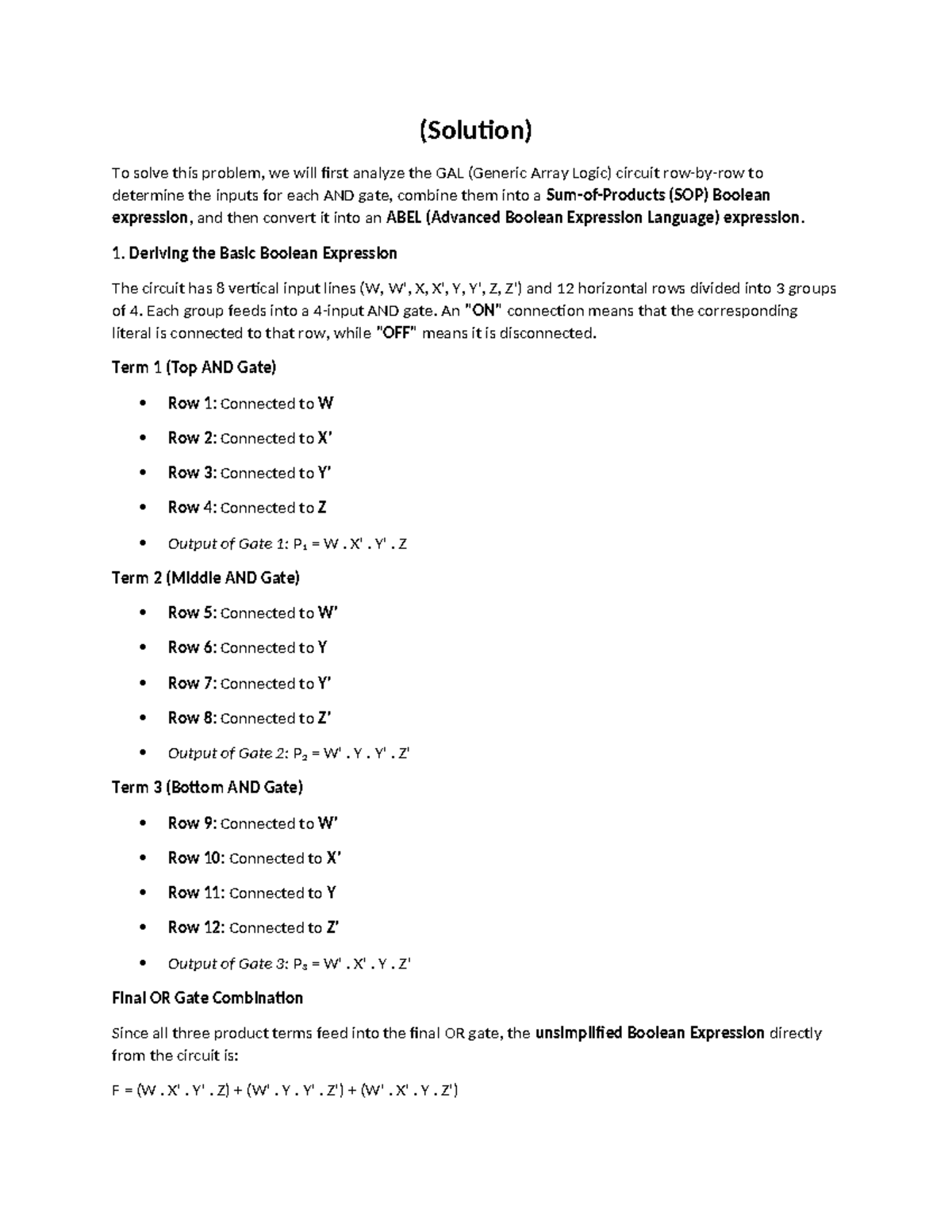 Spring 2026 CS302: GAL Circuit Analysis and Boolean Expression Solution ...
